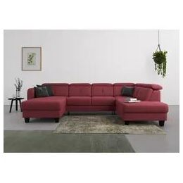 Sit & More Wohnlandschaft SIT & MORE "Belluci U-Form", rot (bordeaux), B:321cm H:85cm T:195cm, Sofas, Kopfteilverstellung und Federkern, wahlweise mit Bettfunktion