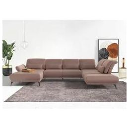 Wohnlandschaft Inosign "Coco U-Form" Sofas Gr. B/H/T: 382cm x 88cm x 242cm, Feincord, mega-Recamiere links, ohne Sitztiefenverstellung-ohne Armteilverstellung-ohne Kopfteilverstellung-ohne Federkern, rosa (altrosa) Sitztiefen-, Arm- und Kopfteilverstellung, Cord-Bezug, Fußhöhe 15 cm