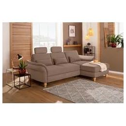 Ecksofa Home Affaire "Palace L-Form" Sofas Gr. B/H/T: 266 cm x 89 cm x 164 cm, Struktur fein, Recamiere rechts, mit Bettfunktion-mit Bettkasten, braun (hellbraun) incl. Sitztiefenverstellung, wahlweise mit Bettfunktion und Stauraum