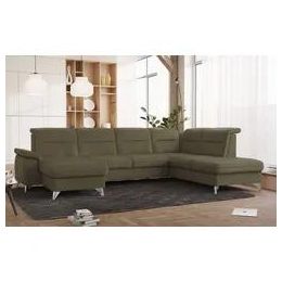 Sit & More Wohnlandschaft SIT & MORE "Astoria U-Form" Sofas Gr. B/H/T: 327cm x 91cm x 225cm, Microfaser, Ottomane rechts, mit Kopfteilverstellung-mit Armlehnfunktion-mit Relaxfunktion motorisch im Longchair-mit Bettfunktion-mit Stauraum, grün (olive) wahlweise mit motorischer Relaxfunktion