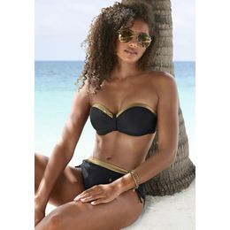 Bügel-Bandeau-Bikini-Top Lascana "Elodie" Gr. 34, Cup E, goldfarben (schwarz, goldfarben) Damen Bikini-Oberteile Ocean Blue