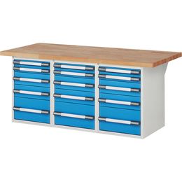 eurokraft pro Werkbank, Baukastensystem Serie 7000, 15 Schubladen, BxT 2000 x 900 mm