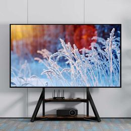 Tv Ständer tv Standfuß Fernsehhalterung Fernsehständer 40-75' mit 2 Holz Ablage, vesa 600x400mm, bis Max 80kg