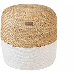 Beliani Pouf Weiß und Beige zweifarbig Baumwolle und Jute rund ⌀ 46 cm Boho Stil Indoor Sitzpouf für Wohnzimmer Schlafzimmer Flur Diele Garderobe