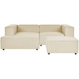 Beliani Ecksofa mit Ottomane Beige Leinen L-förmig 2-Sitzer Modulsofa Rechtsseitig Wohnzimmermöbel Modern Wohnzimmer Salon Wohnecke Sitzecke