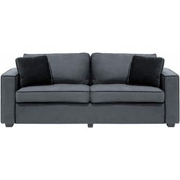 Beliani Sofa Grau Samtstoff 3-Sitzer mit Holzbeinen 2 Kissen Armlehnen Freistehend Modern Industriell Wohnzimmer Ausstattung Möbel Couch Sitzmöbel