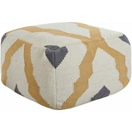 Beliani Pouffe Beige / Gelb / Grau aus Wolle mit eps Füllung Quadratisch 56 x 56 cm Wohnzimmer Flur Schlafzimmer Boho-Stil