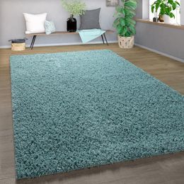 Shaggy Teppich Hochflor Langflor Hochwertig Hohe Fadendichte Uni Pastell Türkis 230x320 cm - Paco Home