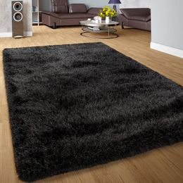 Hochflor Teppich Wohnzimmer Schlafzimmer Shaggy Einfarbig Flauschig Modern Anthrazit 120x170 cm - Paco Home