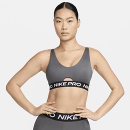 Nike Pro Indy Plunge gepolsterter Sport-BH mit mittlerem Halt - Grau