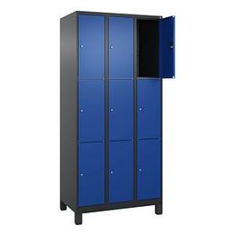 C+P CP Schließfachschrank Classic Plus enzianblau, schwarzgrau 080010-303 S10033, 9 Schließfächer 90,0 x 50,0 x 195,0 cm