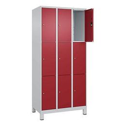 C+P CP Schließfachschrank Classic Plus lichtgrau, rubinrot 080010-303 S10001, 9 Schließfächer 90,0 x 50,0 x 195,0 cm