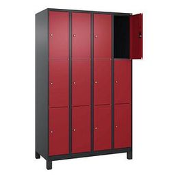 C+P CP Schließfachschrank Classic Plus rubinrot, schwarzgrau 080010-403 S10033, 12 Schließfächer 120,0 x 50,0 x 195,0 cm