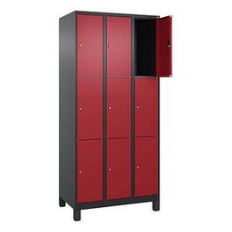 C+P CP Schließfachschrank Classic Plus rubinrot, schwarzgrau 080010-303 S10034, 9 Schließfächer 90,0 x 50,0 x 195,0 cm