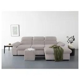 Ecksofa COTTA "Lola L-Form" Sofas Gr. B/H/T: 250cm x 73cm x 165cm, Struktur, Recamiere rechts, Mit Bettfunktion-Mit Bettkasten-Mit Armteilverstellung, grau (stone) mit Hocker & Kopfteilfunktion, wahlw. Bett- und Armteilfunktion