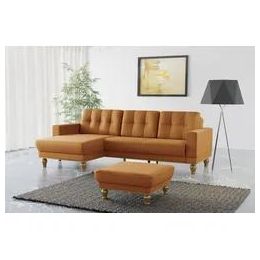 Sit & More Ecksofa SIT&MORE "Orient 5 V L-Form" Sofas Gr. B/H/T: 279 cm x 90 cm x 167 cm, Samtoptik, Recamiere links, mit Bettfunktion-mit Bettkasten, goldfarben (gold) mit Strass-Stein, wahlweise Bettfunktion und Bettkasten