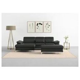 Sit & More Ecksofa SIT & MORE "Cabrio L-Form" Sofas Gr. B/H/T: 295cm x 87cm x 180cm, NaturLEDER, Recamiere links, mit Sitztiefenverstellung-mit Kopfteilverstellung-mit Armteilfunktion-mit 2 Nierenkissen-Rücken mit Leder bezogen, grau (anthrazit) mit Sitztiefen- und Armteilverstellung sowie Federkern, 2 Nierenkissen