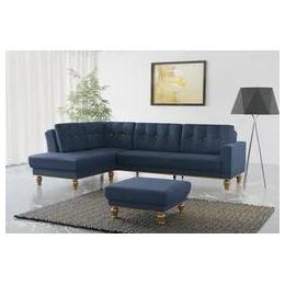 Sit & More Ecksofa SIT & MORE "Orient 5 V L-Form" Sofas Gr. B/H/T: 298cm x 90cm x 198cm, Samtoptik, Ottomane links, mit Bettfunktion-mit Bettkasten, blau mit Strass-Stein, wahlweise Bettfunktion und Bettkasten