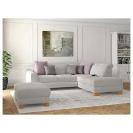 Sit & More Ecksofa SIT & MORE "Dundee L-Form" Sofas Gr. B/H/T: 263cm x 86cm x 219cm, Struktur weich, Ottomane rechts, ohne Kopfteilverstellung-ohne Bettfunktion-ohne Stauraum, silberfarben (silber) mit Federkern und Massivholzfüßen, wahlweise Kopfteilverstellung