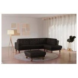 Sit & More Ecksofa SIT & MORE "Orient 5 V L-Form" Sofas Gr. B/H/T: 298cm x 90cm x 198cm, Kunstleder, Ottomane rechts, mit Bettfunktion-mit Bettkasten, braun (dunkelbraun) mit Strass-Stein, wahlweise Bettfunktion und Bettkasten