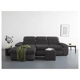 Ecksofa COTTA "Lola L-Form" Sofas Gr. B/H/T: 250cm x 73cm x 165cm, Struktur, Recamiere links, Ohne Bettfunktion-Ohne Bettkasten-Ohne Armteilverstellung, braun (mud) mit Hocker & Kopfteilfunktion, wahlw. Bett- und Armteilfunktion