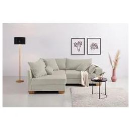 Ecksofa Home Affaire "Helena II, L-Form" Sofas Gr. B/H/T: 227 cm x 77 cm x 190 cm, Cord, Ottomane links, ohne Bettfunktion, beige (natur) Mit Federkern, wahlweise mit Bett und Taschenfederkern