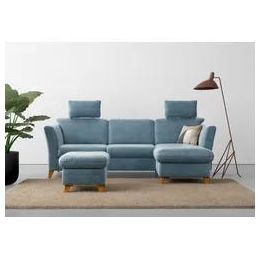 Ecksofa Home Affaire "Trelleborg L-Form" Sofas Gr. B/H/T: 249cm x 86cm x 162cm, Breitcord, Recamiere rechts, ohne Bettfunktion-ohne Bettkasten, blau (blau, grau) wahlweise mit Bettfunktion und Bettkasten, inkl. Federkern-Polsterung