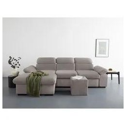 Ecksofa COTTA "Lola L-Form" Sofas Gr. B/H/T: 250cm x 73cm x 165cm, Microfaser PRIMABELLE, Recamiere links, Ohne Bettfunktion-Ohne Bettkasten-Mit Armteilverstellung, grau (dark grey) mit Hocker & Kopfteilfunktion, wahlw. Bett- und Armteilfunktion