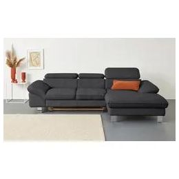 Ecksofa COTTA "Driver L-Form" Sofas Gr. B/H/T: 268cm x 73cm x 169cm, Flachgewebe fein TBB, Recamiere rechts, mit Kopfteilverstellung-ohne Bettfunktion und Bettkasten, grau (dunkelgrau) mit Kopfteilverstellung, wahlweise Bettfunktion und Bettkasten