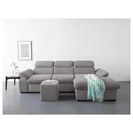 Ecksofa COTTA "Lola L-Form" Sofas Gr. B/H/T: 250cm x 73cm x 165cm, Chenille-Struktur, Recamiere rechts, Mit Bettfunktion-Mit Bettkasten-Mit Armteilverstellung, grau (stone) mit Hocker & Kopfteilfunktion, wahlw. Bett- und Armteilfunktion