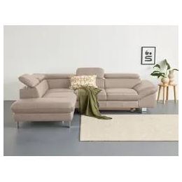 Ecksofa COTTA "Driver L-Form" Sofas Gr. B/H/T: 268cm x 73cm x 214cm, Flachgewebe fein TBB, Ottomane links, mit Kopfteilverstellung-ohne Bettfunktion und Bettkasten, beige (natural) mit Kopfteilverstellung, wahlweise Bettfunktion