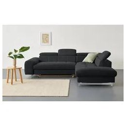 Ecksofa COTTA "Chef L-Form" Sofas Gr. B/H/T: 257cm x 72cm x 206cm, Luxus-Microfaser, Ottomane rechts, mit Kopfteilverstellung-ohne Bettfunktion, grau (lava) mit Kopfteilverstellung, wahlweise Bettfunktion