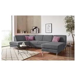 Sit & More Wohnlandschaft SIT & MORE "Clio U-Form" Sofas Gr. B/H/T: 319cm x 89cm x 190cm, Luxus-Microfaser ALTARA NUBUCK, Ottomane links, mit Bettfunktion-mit Bettkasten, grau (steel) wahlweise mit Bettfunktion und Bettkasten, inklusive Federkern