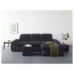 Ecksofa COTTA "Lola L-Form" Sofas Gr. B/H/T: 250cm x 73cm x 165cm, Microfaser PRIMABELLE, Recamiere rechts, Mit Bettfunktion-Mit Bettkasten-Ohne Armteilverstellung, grau (lava) mit Hocker & Kopfteilfunktion, wahlw. Bett- und Armteilfunktion