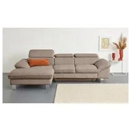 Ecksofa COTTA "Driver L-Form" Sofas Gr. B/H/T: 268cm x 73cm x 169cm, Flachgewebe fein TBB, Recamiere links, mit Kopfteilverstellung-mit Bettfunktion und Bettkasten, beige (natural) mit Kopfteilverstellung, wahlweise Bettfunktion und Bettkasten