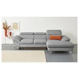 Ecksofa COTTA "Driver L-Form" Sofas Gr. B/H/T: 268cm x 73cm x 169cm, Leder BEEFY, Recamiere rechts, mit Kopfteilverstellung-ohne Bettfunktion und Bettkasten, grau (argent) mit Kopfteilverstellung, wahlweise Bettfunktion und Bettkasten