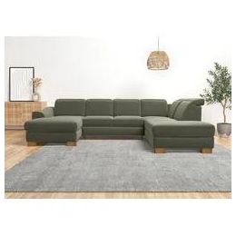 Wohnlandschaft Home Affaire "Dundee U-Form" Sofas Gr. B/H/T: 338 cm x 86 cm x 219 cm, Flachgewebe, Ottomane rechts, ohne Kopfteilverstellung-ohne Bettfunktion-ohne Stauraum-ohne Relax Funktion in der Recamiere, grün wahlweise mit Kopfteilverstellung und zusätzlich Bettfunktion