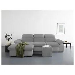 Ecksofa COTTA "Lola L-Form" Sofas Gr. B/H/T: 250cm x 73cm x 165cm, Struktur, Recamiere links, Mit Bettfunktion-Mit Bettkasten-Mit Armteilverstellung, grau (mouse) mit Hocker & Kopfteilfunktion, wahlw. Bett- und Armteilfunktion