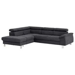 Ecksofa COTTA "Komaris L-Form" Sofas Gr. B/H/T: 249cm x 72cm x 100cm, Microfaser PRIMABELLE, Ottomane links, ohne Bettfunktion-ohne Bettkasten-mit RGB-LED-Beleuchtung-mit Kopfteilverstellung, grau (lava) inklusive Kopf- bzw. Rückenverstellung, wahlweise Bettfunktion