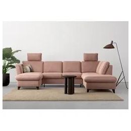 Wohnlandschaft Home Affaire "Trelleborg U-Form" Sofas Gr. B/H/T: 307 cm x 86 cm x 213 cm, Cord, Ottomane rechts, mit Bettfunktion-mit Stauraum, rosa (altrosa) wahlweise mit Bettfunktion und Bettkasten, inkl. Federkern-Polsterung