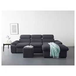 Ecksofa COTTA "Lola L-Form" Sofas Gr. B/H/T: 250cm x 73cm x 165cm, Chenille-Struktur, Recamiere rechts, Ohne Bettfunktion-Ohne Bettkasten-Ohne Armteilverstellung, schwarz mit Hocker & Kopfteilfunktion, wahlw. Bett- und Armteilfunktion