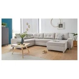 Wohnlandschaft Collection AB "Paris U-Form" Sofas Gr. B/T: 310 cm x 212 cm, Samtoptik, ohne Bettfunktion, grau (hellgrau) inklusive Federkern, wahlweise mit Bettfunktion und Bettkasten