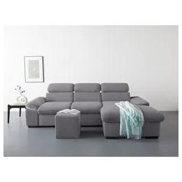 Ecksofa COTTA "Lola L-Form" Sofas Gr. B/H/T: 250cm x 73cm x 165cm, Chenille-Struktur, Recamiere rechts, Ohne Bettfunktion-Ohne Bettkasten-Ohne Armteilverstellung, grau (stone) mit Hocker & Kopfteilfunktion, wahlw. Bett- und Armteilfunktion