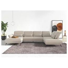 Wohnlandschaft Inosign "Coco U-Form" Sofas Gr. B/H/T: 382 cm x 88 cm x 242 cm, Breitcord, mega-Recamiere links, ohne Sitztiefenverstellung-ohne Armteilverstellung-ohne Kopfteilverstellung-ohne Federkern, beige (creme) Sitztiefen-, Arm- und Kopfteilverstellung, Cord-Bezug, Fußhöhe 15 cm