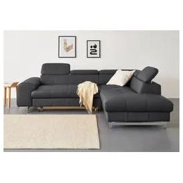 Ecksofa COTTA "Chef L-Form" Sofas Gr. B/H/T: 257cm x 72cm x 206cm, Kunstleder SOFTLUX, Ottomane rechts, mit Kopfteilverstellung-mit Bettfunktion, schwarz mit Kopfteilverstellung, wahlweise Bettfunktion