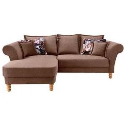 Ecksofa Home Affaire "Tassilo L-Form" Sofas Gr. B/H/T: 262cm x 95cm x 198cm, Velours, Recamiere links, REC-2, braun (hellbraun)