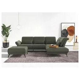 Ecksofa Inosign "Coco L-Form" Sofas Gr. B/H/T: 294cm x 88cm x 242cm, Feincord, Ottomane rechts, ohne Sitztiefenverstellung-ohne Armteilverstellung-ohne Kopfteilverstellung-mit Federkern, grün (olive) Sitztiefen-, Arm- und Kopfteilverstellung, Cord-Bezug, Fußhöhe 15 cm