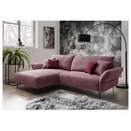 Ecksofa Inosign "Amarena L-Form" Sofas Gr. B/H/T: 286cm x 96cm x 178cm, Struktur, Recamiere links, Zierkissenfarbe 40 x 40cm: bordeaux-Zierkissenfarbe 45 x 45cm: brombeere, lila (brombeere) inklusive Armlehnenverstellfunktion, 4x Zierkissen gratis