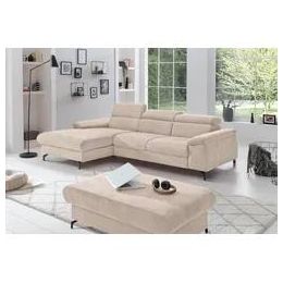 Ecksofa COTTA "Kitty L-Form" Sofas Gr. B/H/T: 244cm x 72cm x 166cm, Microfaser, Recamiere links, ohne Bettfunkiton und Bettkasten-mit Kopfteilverstellung, beige Modern, L-Form, Bodenfreiheit 12,5 cm