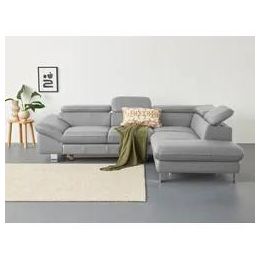 Ecksofa COTTA "Driver L-Form" Sofas Gr. B/H/T: 268cm x 73cm x 214cm, Leder BEEFY, Ottomane rechts, mit Kopfteilverstellung-mit Bettfunktion und Bettkasten, grau (argent) mit Kopfteilverstellung, wahlweise Bettfunktion